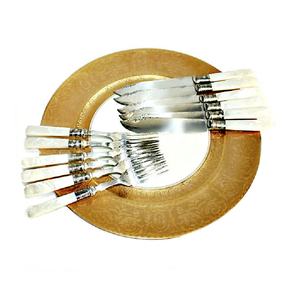 Exceptional Antique English Mother of Pearl Fish Service for 6 & Servi ...