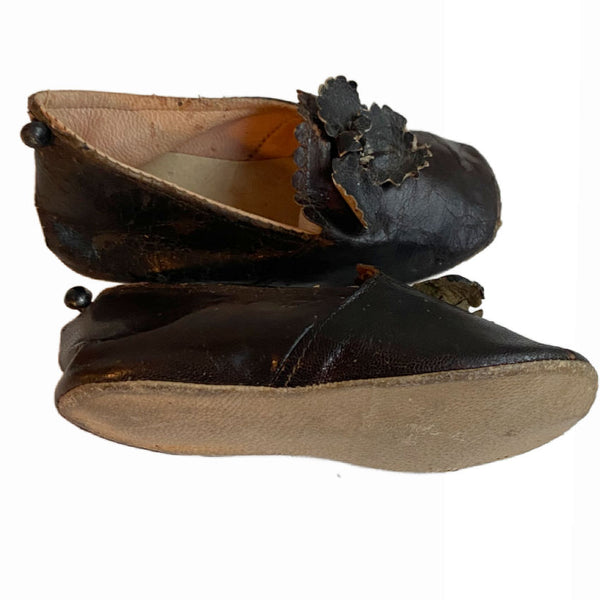 19th Century French Black Romantic Period Baby Shoes - frenchgardenhouse