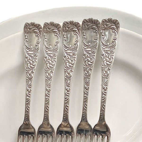 Antique Silver Plated Forks with Feather Design Set of 5 ...