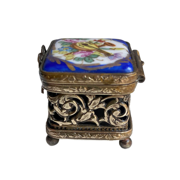 Miniature Gilt Bronze Box with Hand Painted Limoges Top Musical Instru ...