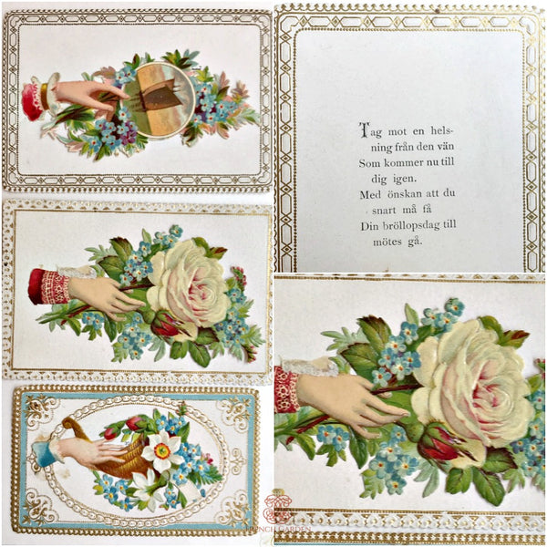 Antique Victorian Swedish Scrap Cards Set of 3 - frenchgardenhouse