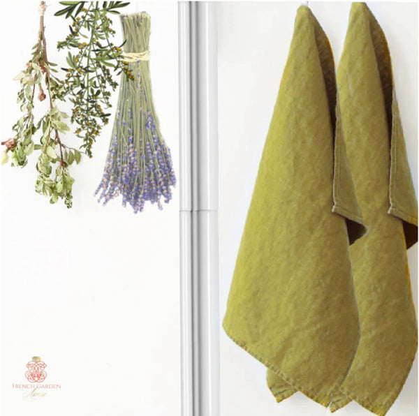 European Country Linen Tea Towel Vert Chartreuse - frenchgardenhouse