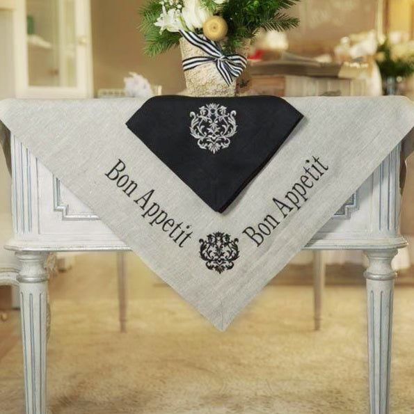 European Natural Linen Bon Appetit Table Topper - frenchgardenhouse