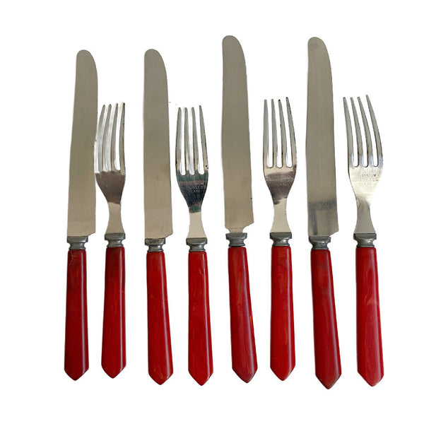Vintage Red Bakelite Flatware Set for 4 - frenchgardenhouse